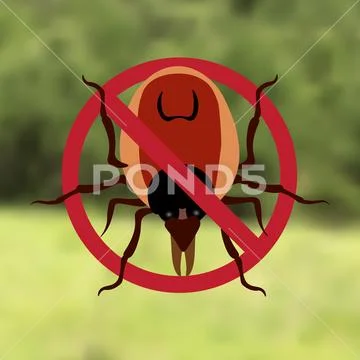Warning Symbol parasite sign. The woods can be mites. Red mite ...