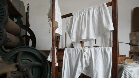 Washing hanging in Victorian laundry roo... | Stock Video | Pond5