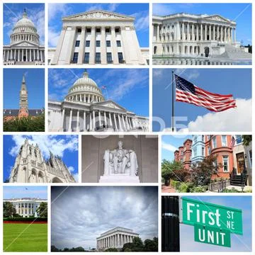 Washington DC travel collage with landmarks and architecture. Stock ...