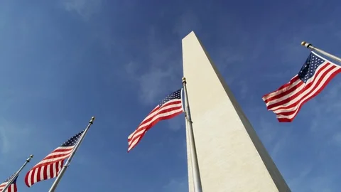 Washington Monument Tower Landmark Flags... | Stock Video | Pond5