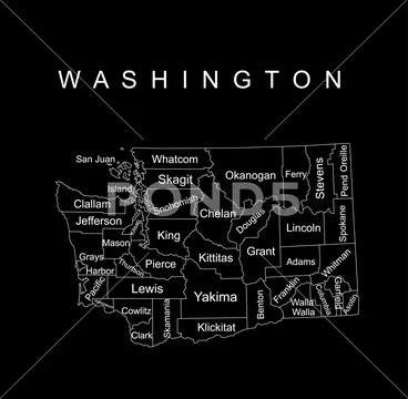 Washington State vector map silhouette illustration isolated on black ...