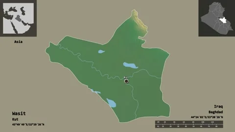 Wasit location. Iraq. Relief map | Stock Video | Pond5