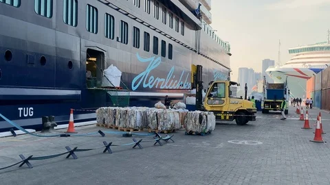 Waste disposal from cruise ship done by ... | Stock Video | Pond5