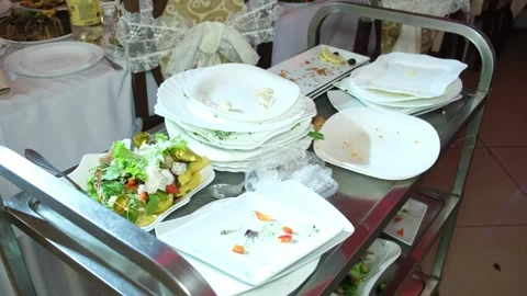 Waste food on a special table cart after... | Stock Video | Pond5