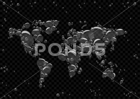 Water bubbles world map dark background Illustration #149300036