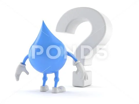 Water drop character looking at question mark symbol: Graphic #130555637