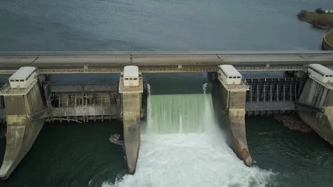 water flow of dam reservoir built to pro... | Stock Video | Pond5