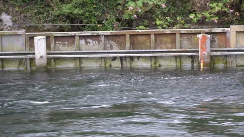 Water flows through the water barrier, a... | Stock Video | Pond5