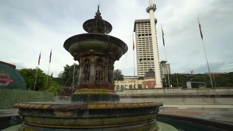Water fountain at Merdeka Square in day | Stock Video | Pond5