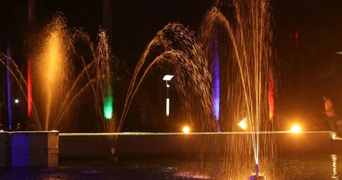 Water Fountain at Night view | Stock Video | Pond5