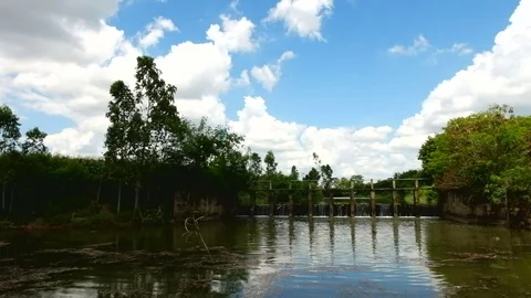 A water overflow concrete weir | Stock Video | Pond5