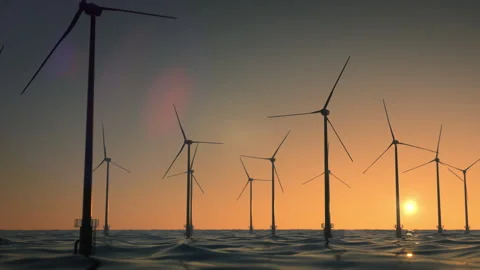 Water Park With Windmill Generators | Stock Video | Pond5