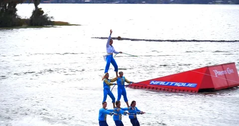 Water Ski Show Trick, Human Pyramid Stan... | Stock Video | Pond5
