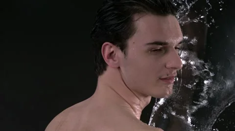 Water splash on man's face, Slow Motion | Stock Video | Pond5