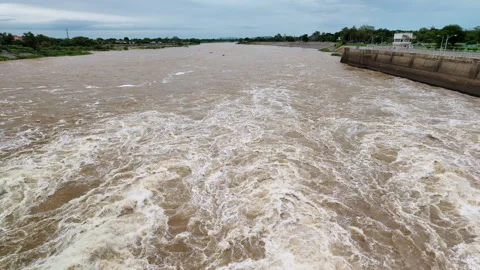 Water turbulence of the river due to dam... | Stock Video | Pond5