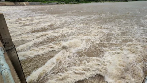 Water turbulence of the river due to dam... | Stock Video | Pond5