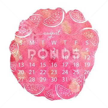 Watercolor texture calendar. August handwritten calligraphy: Royalty ...