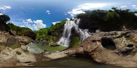 Waterfall among tropical jungle. VR 360.... | Stock Video | Pond5