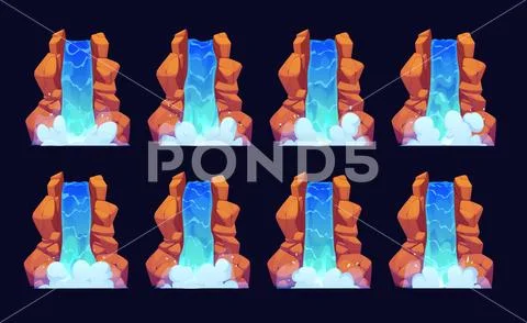 Waterfall cascade sprite sheet animation of water Illustration #302859356