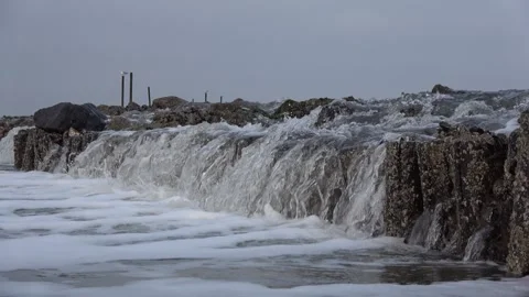 Waterfall caused by tidal currents on a ... | Stock Video | Pond5