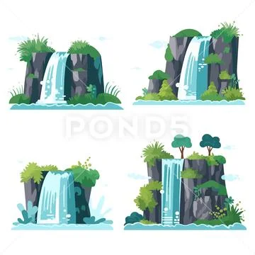 Waterfall set vector isolated on white Illustration #243427508