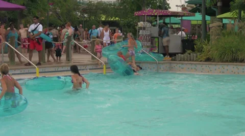 Waterpark People Getting Out of Swimming... | Stock Video | Pond5