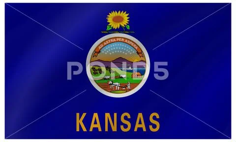 Wave Vector Flag of Kansas, USA, Isolated on Transparent Background ...