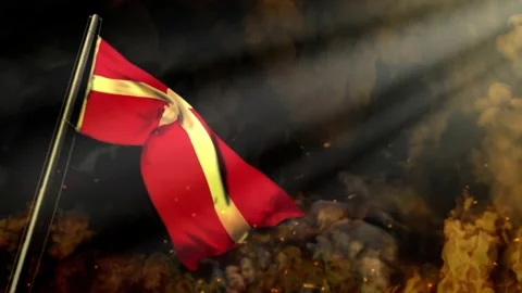waving Denmark flag on smoke and fire wi... | Stock Video | Pond5