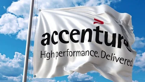 Waving flag with Accenture logo against ... | Stock Video | Pond5