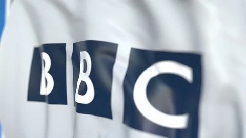 Waving flag with BBC logo, close-up. Edi... | Stock Video | Pond5