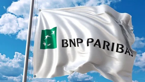 Waving flag with BNP Paribas logo agains... | Stock Video | Pond5