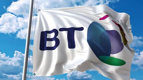 Waving flag with British Telecom BT logo... | Stock Video | Pond5