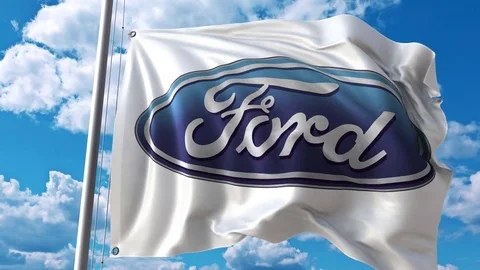 Waving flag with Ford logo against movin... | Stock Video | Pond5