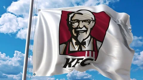Waving flag with KFC logo against moving... | Stock Video | Pond5