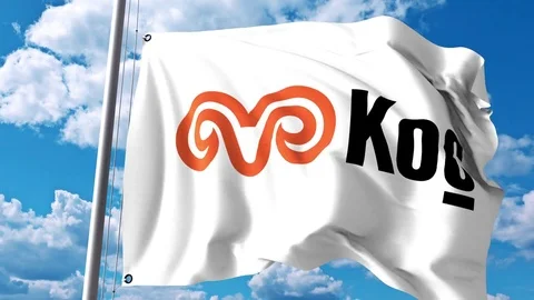 Waving flag with Koc Holding logo agains... | Stock Video | Pond5