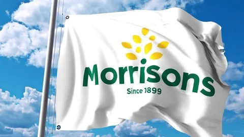 Waving flag with Morrisons logo against ... | Stock Video | Pond5