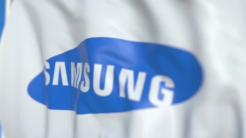 Waving flag with Samsung logo, close-up.... | Stock Video | Pond5