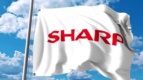 Waving flag with Sharp Corporation logo ... | Stock Video | Pond5