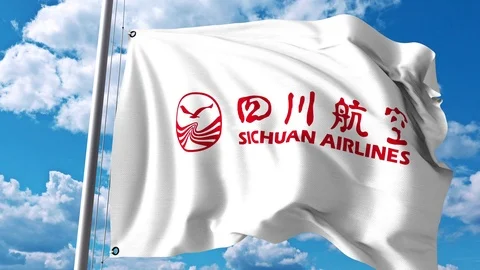Waving flag with Sichuan Airlines logo. ... | Stock Video | Pond5