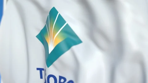 Waving flag with Tesoro logo, close-up. ... | Stock Video | Pond5