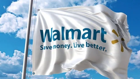 Waving flag with Walmart logo against mo... | Stock Video | Pond5