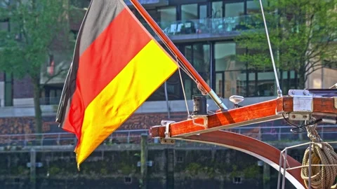 waving german flag on stern of historic ... | Stock Video | Pond5
