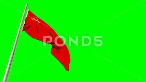 Waving glorious flag of Soviet Union (USSR, SSSR) on green screen ...