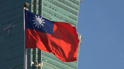 Waving Taiwan national flag, tall Taipei... | Stock Video | Pond5