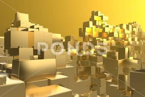 Wealth rich concept idea Golden city at sunset rays Abstract space ...