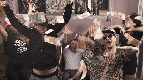 Wealthy rappers party, men throws money,... | Stock Video | Pond5