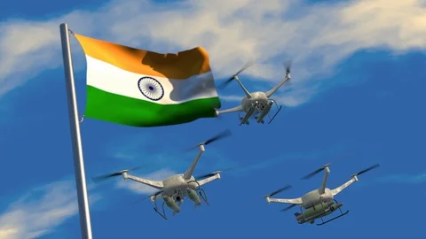 Weaponized UAV drones with an Indian fla... | Stock Video | Pond5