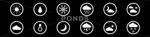Weather icons set. Modern white pictograms forecast design apps. Trendy ...