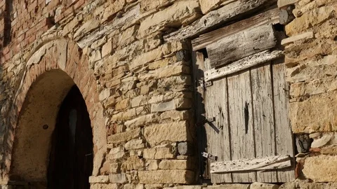 Weathered stone building facade details | Stock Video | Pond5