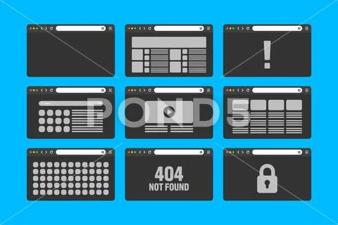 Web browser window, pages layout with toolbar and search field. Modern ...